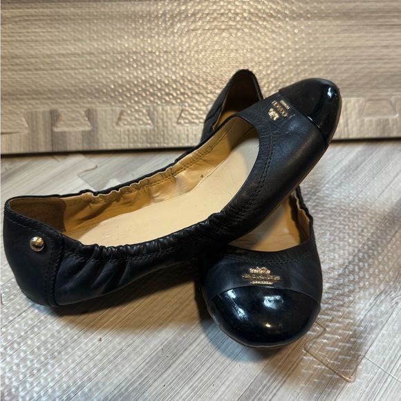 Coach | Shoes | Coach Black Leather Flats With Quilted Texture | Poshmark
